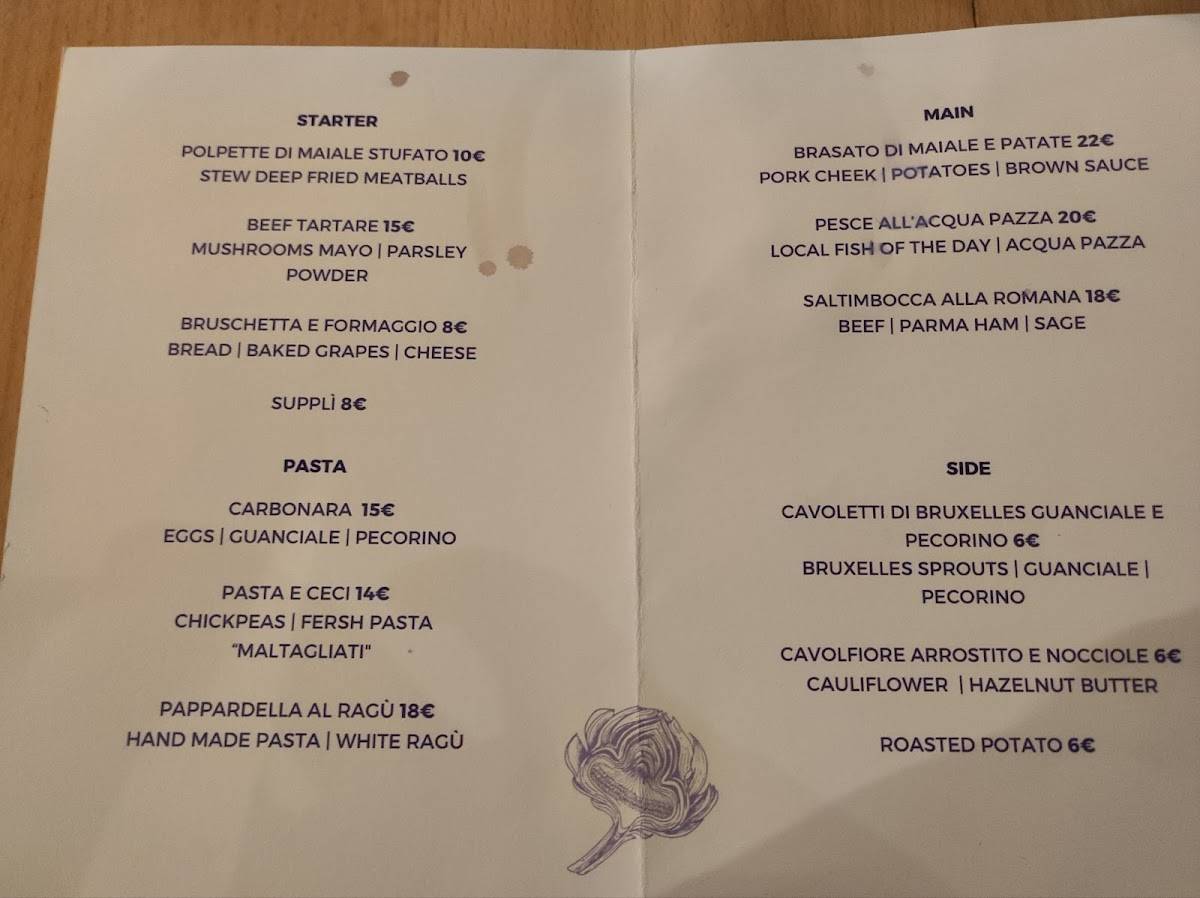 Menu at Ocra Malta restaurant, Haz-Zebbug
