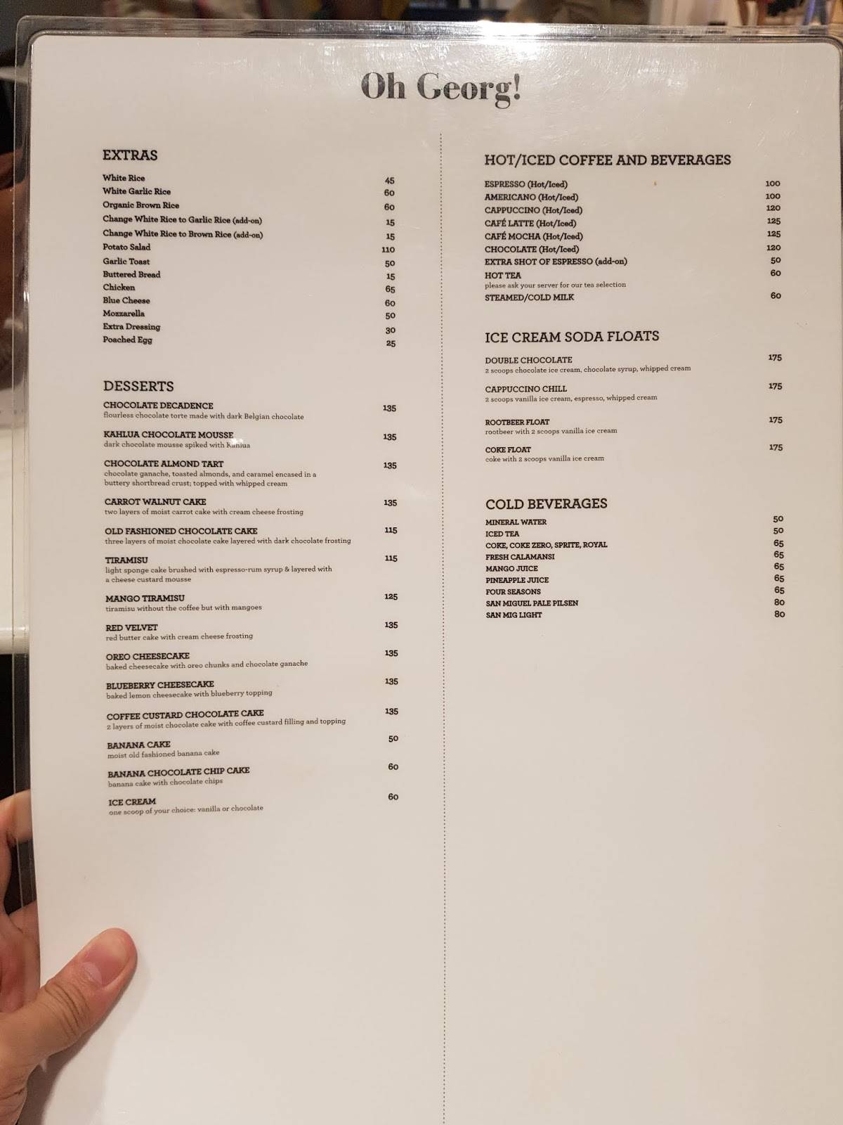 Menu at Oh Georg! cafe, Cebu City, ayala center cebu