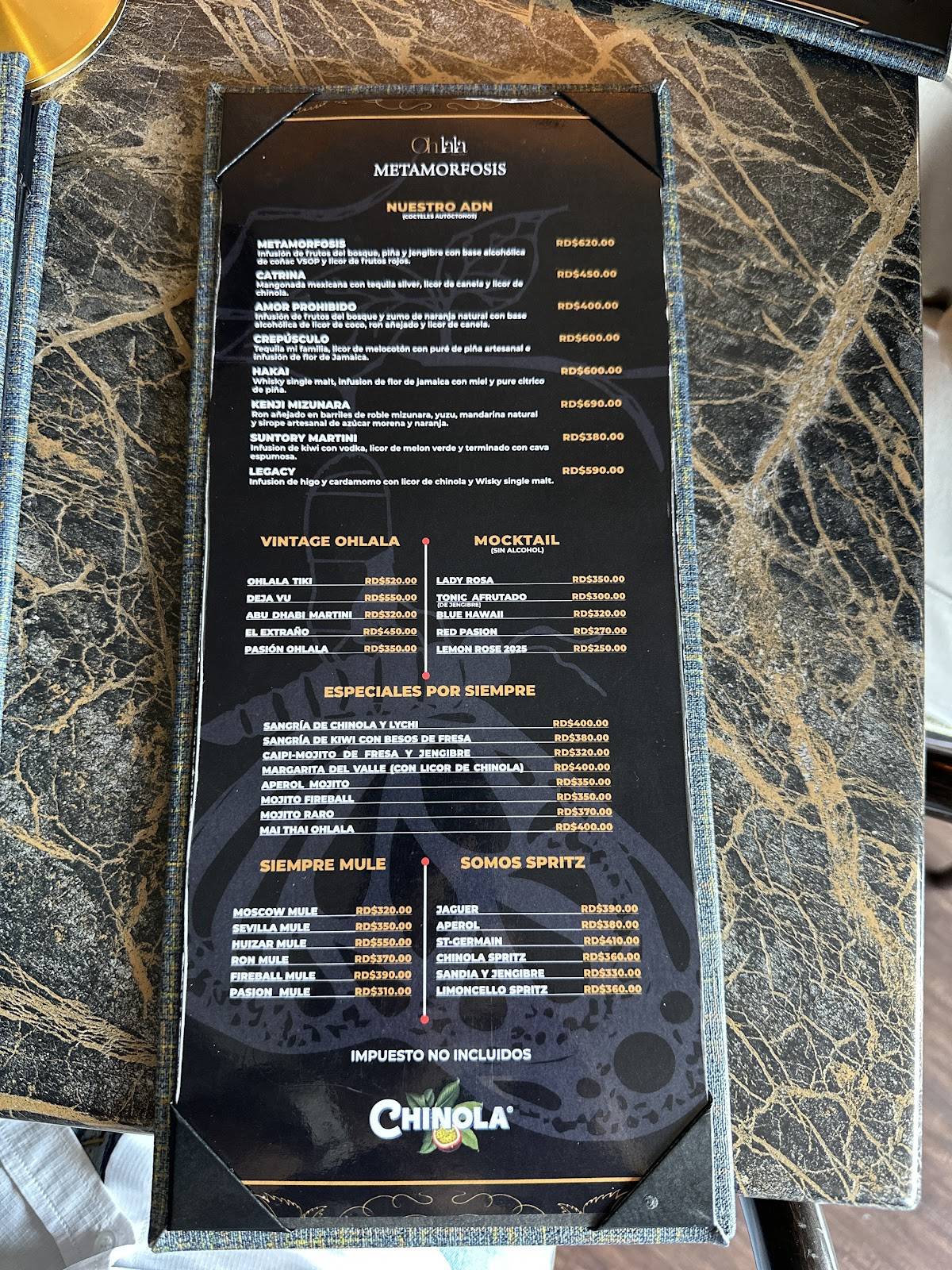 Menu at OhLaLa Experience pub & bar, La Vega