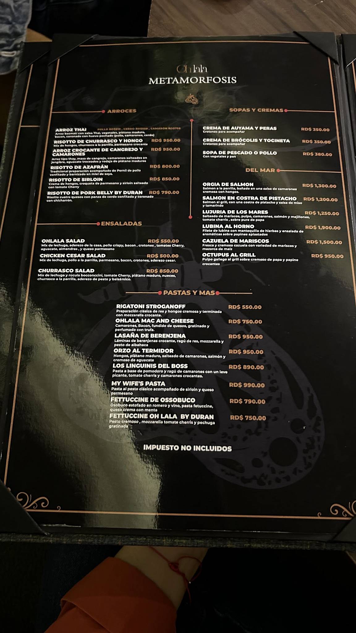 Menu at OhLaLa Experience pub & bar, La Vega