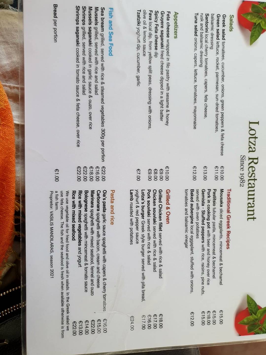 Menu at Lotza, Oia