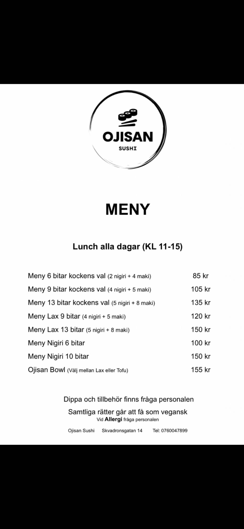 Menu at Ojisan Sushi Malmö, Malmö