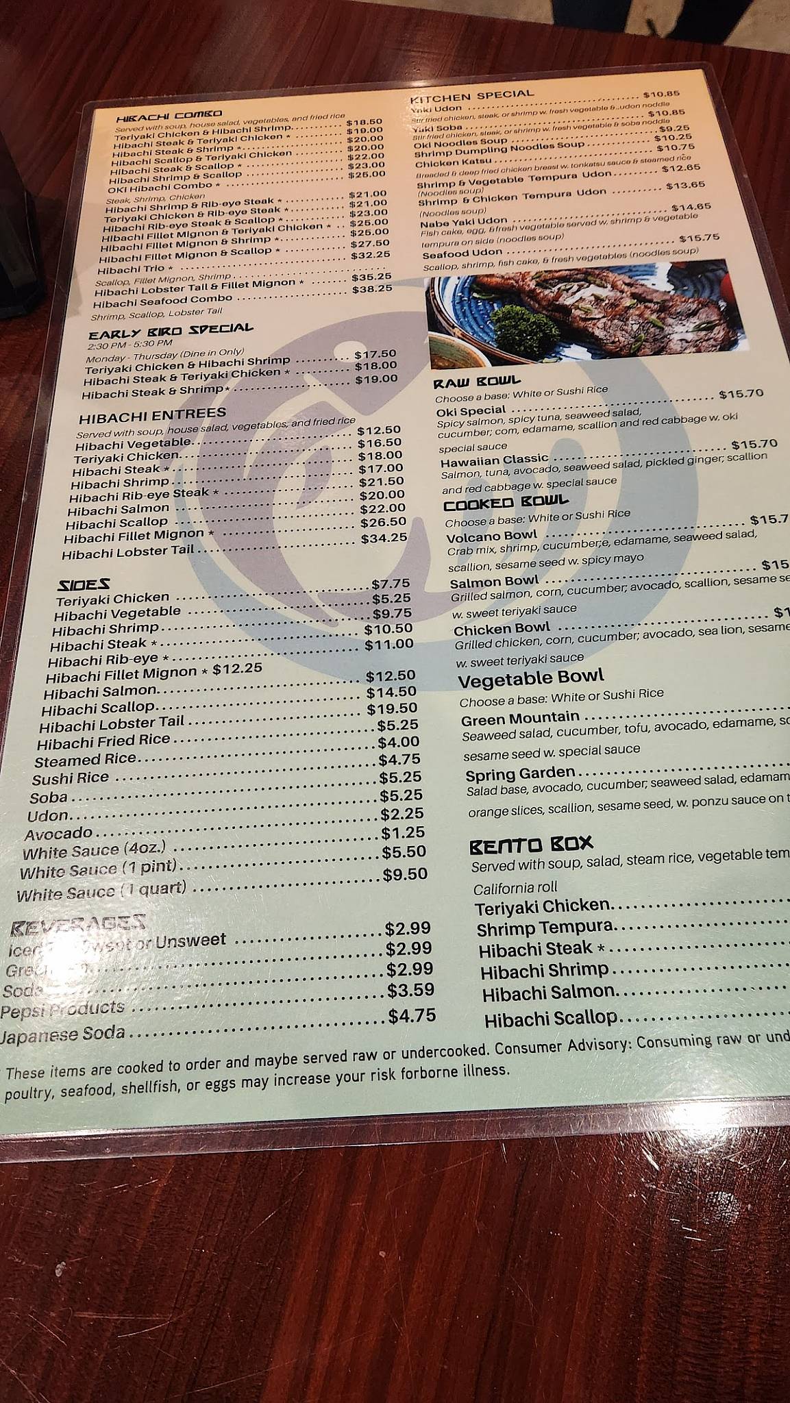 Menu at Okinawa Japanese Steakhouse & Sushi Bowl, Aiken