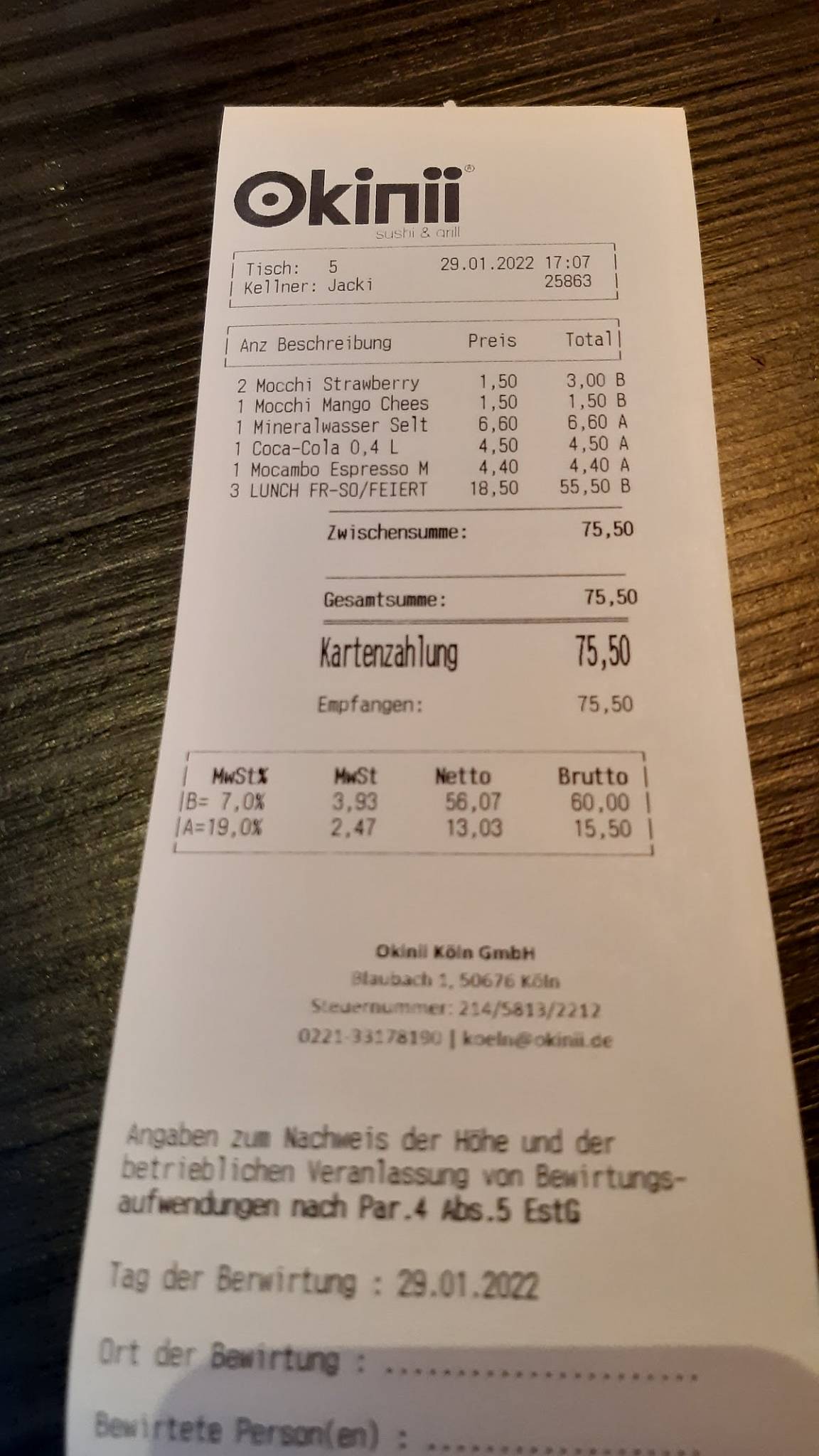 Speisekarte von Okinii restaurant, Köln