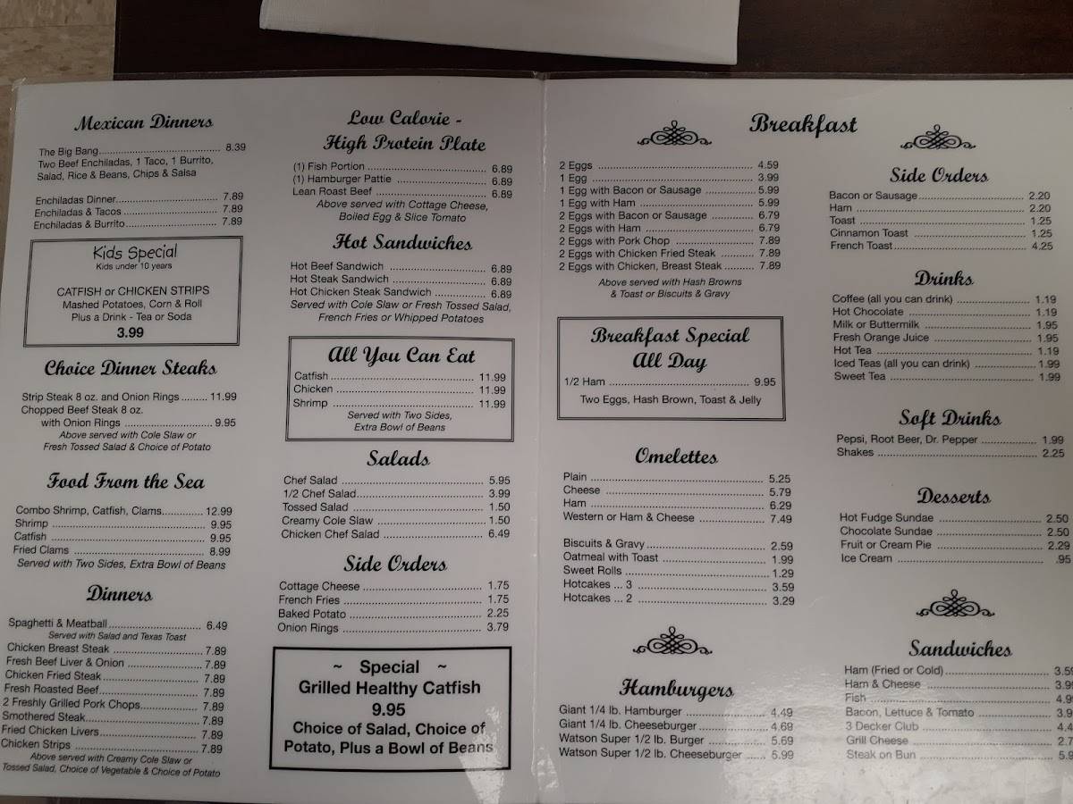 Menu at Curtis Watson's Catfish Restaurant, McLoud