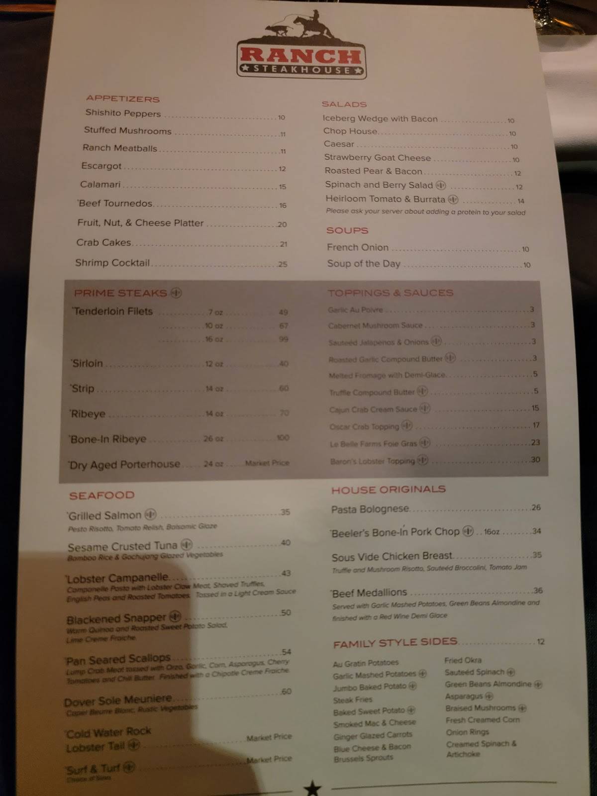 Menu at Ranch Steakhouse, Oklahoma City