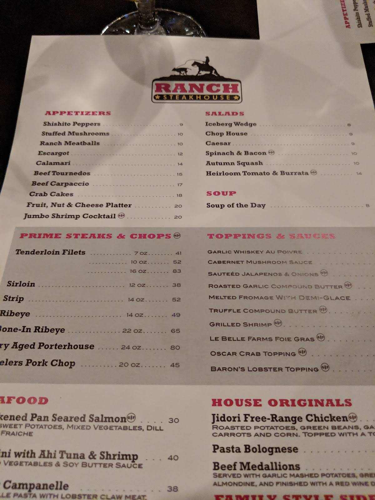 Menu at Ranch Steakhouse, Oklahoma City