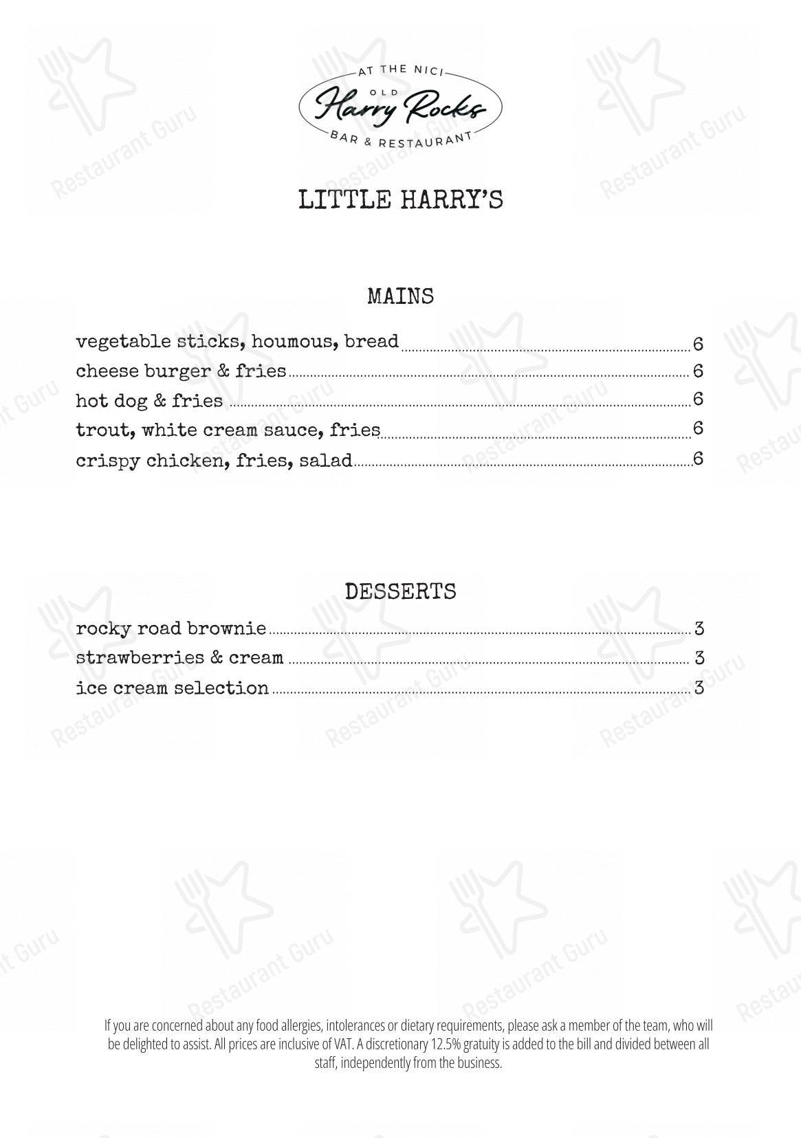 Menu at Old Harry Rocks Bar & Restaurant, Bournemouth