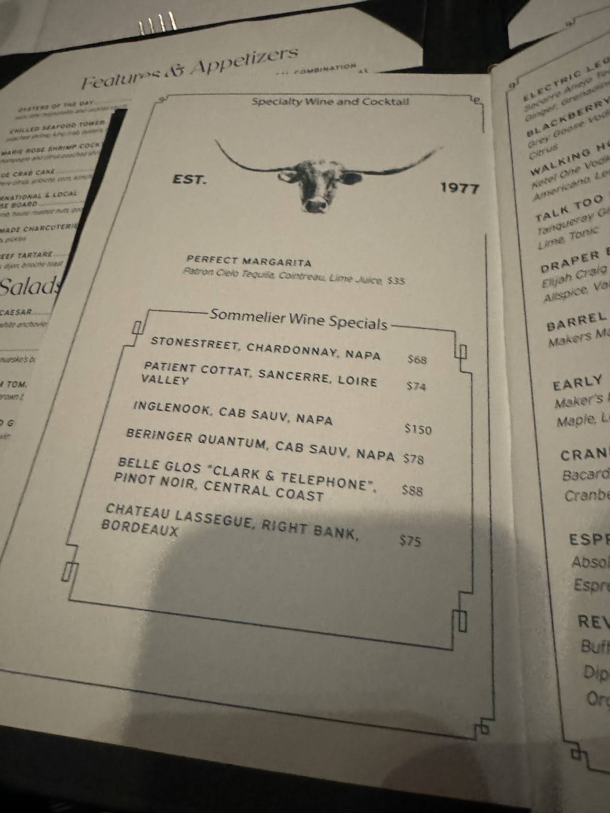 Menu at Old Hickory Steakhouse, Grapevine