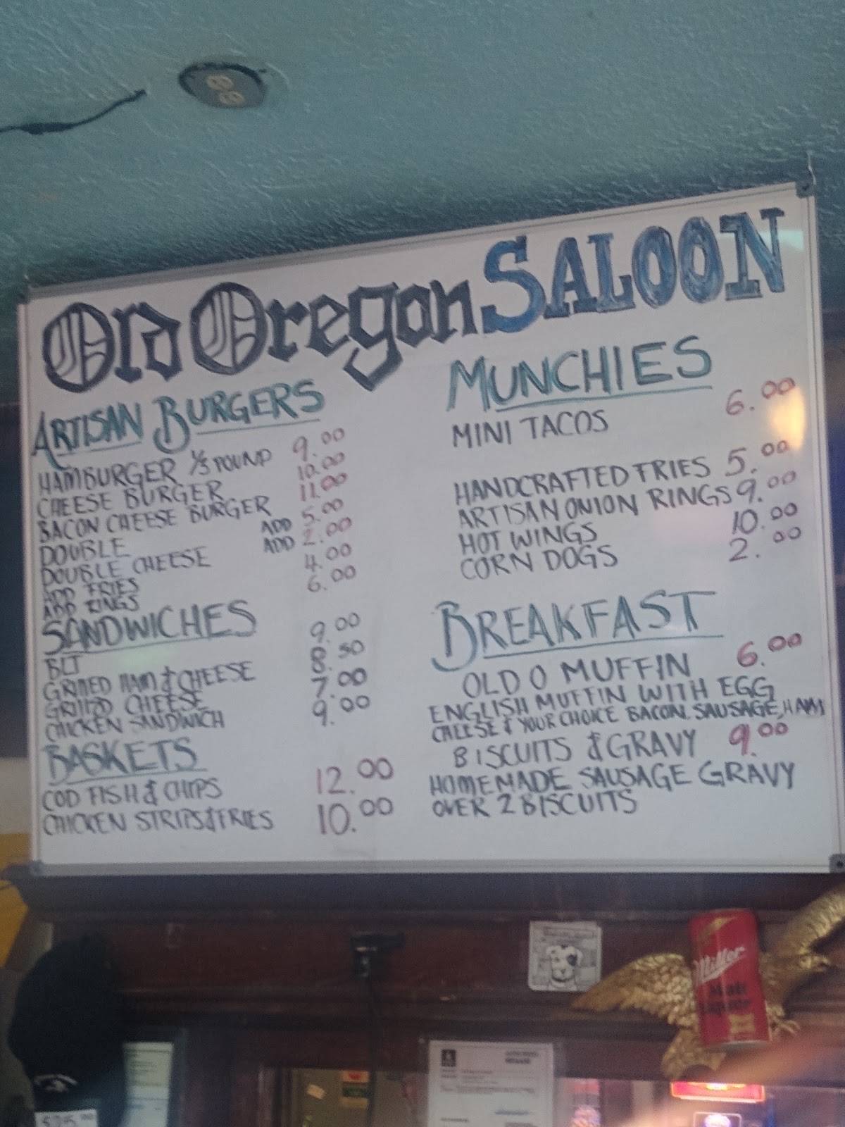 Menu at Old Oregon Saloon pub & bar, Lincoln City