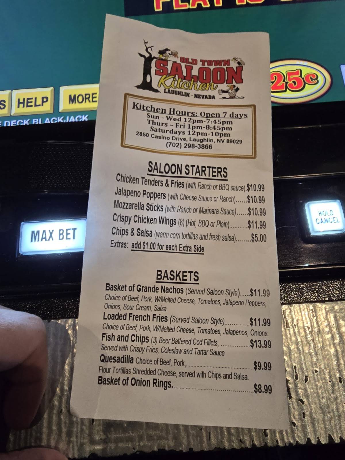 Menu at Old Town Saloon pub & bar, Laughlin, S Casino Dr
