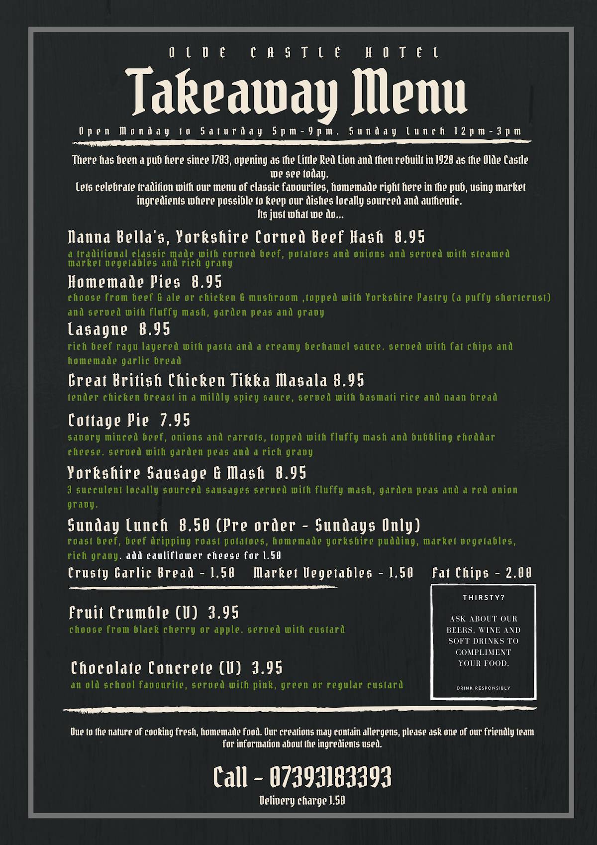 Menu at Olde Castle Hotel pub & bar, Doncaster