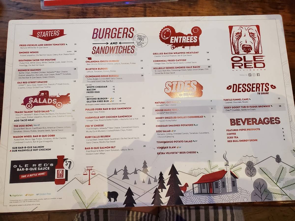 Menu at Ole Red pub & bar, Gatlinburg