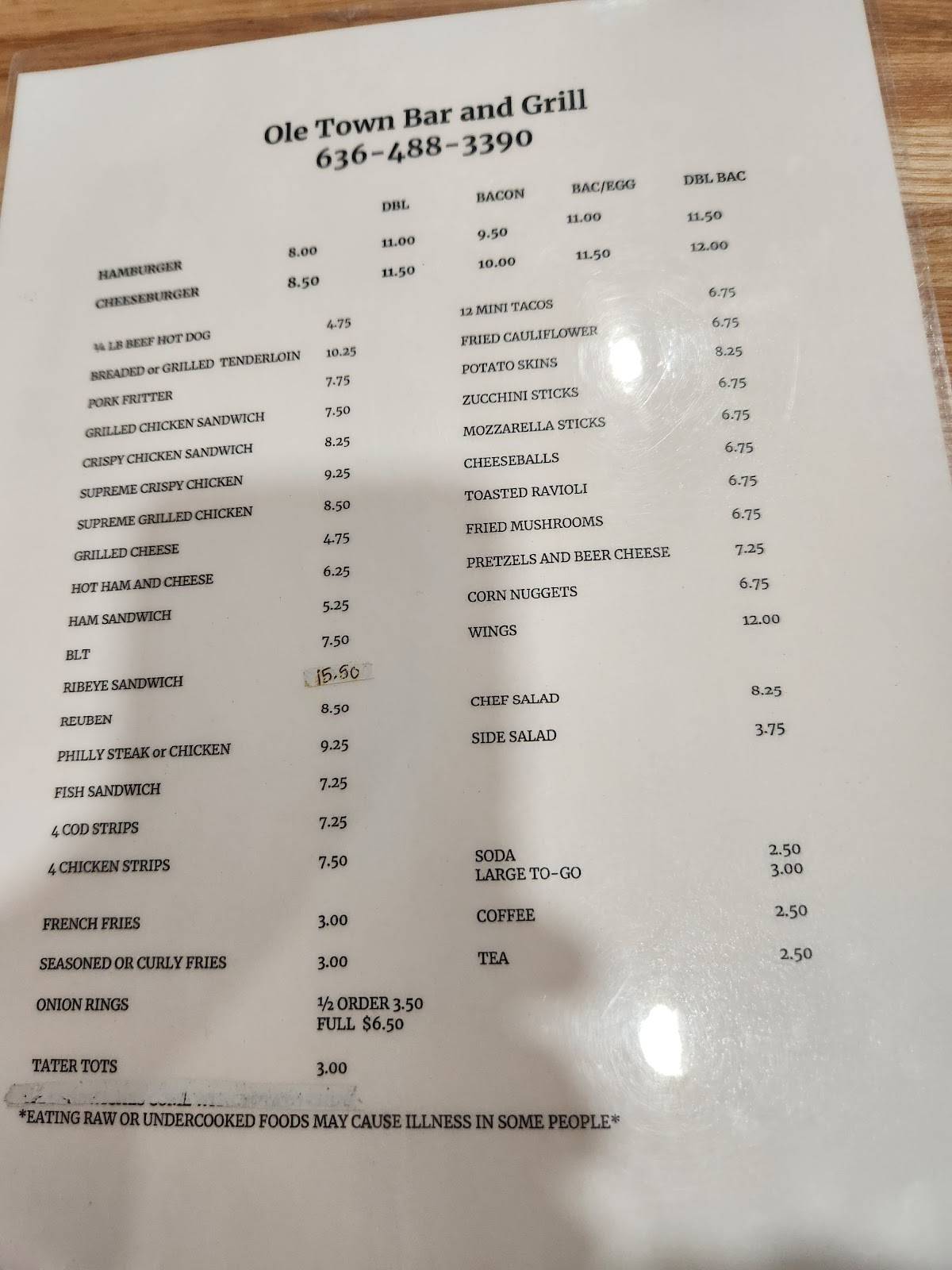 Menu at Ole Town Bar & Grill, Jonesburg