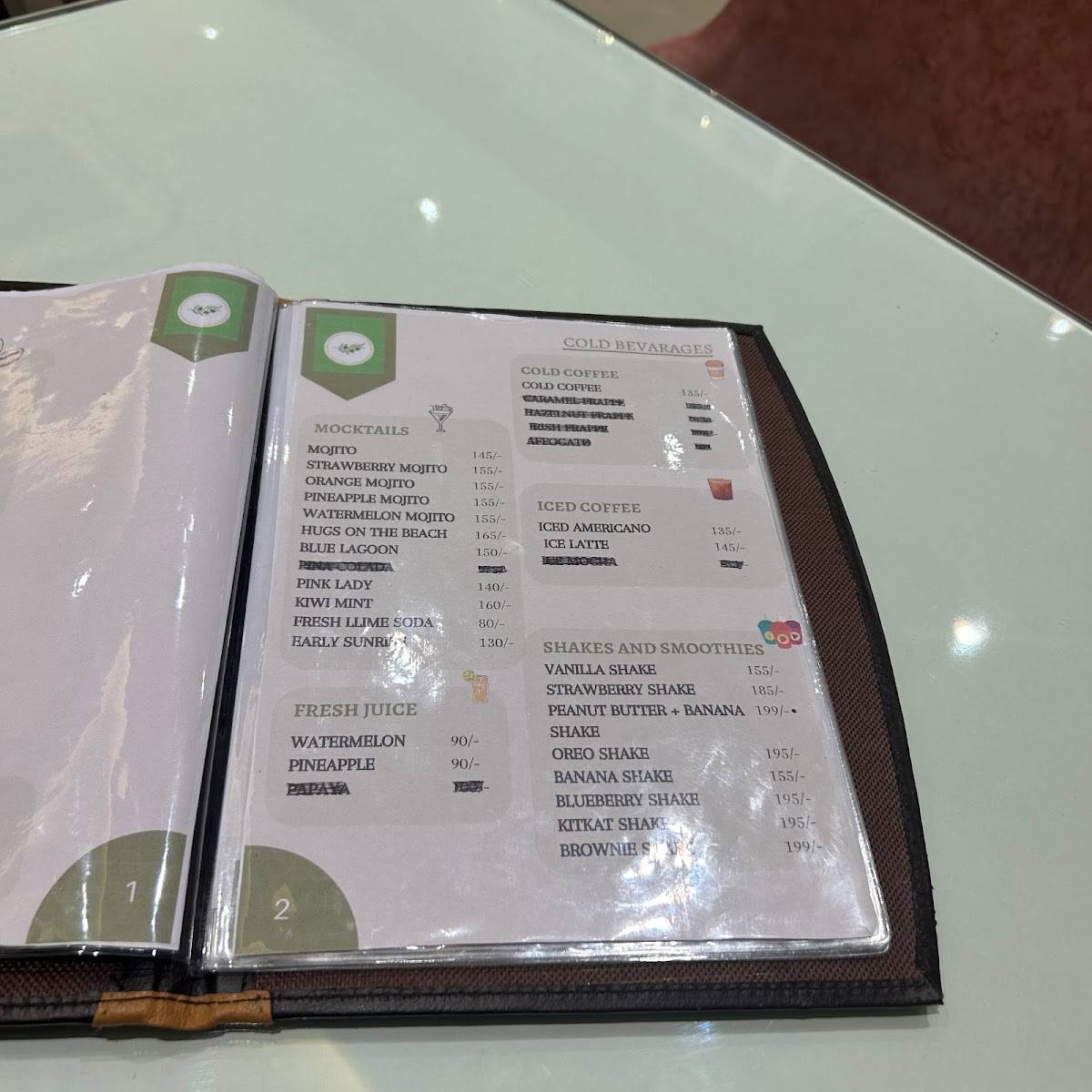 Menu at olive tree restaurant, Dubai