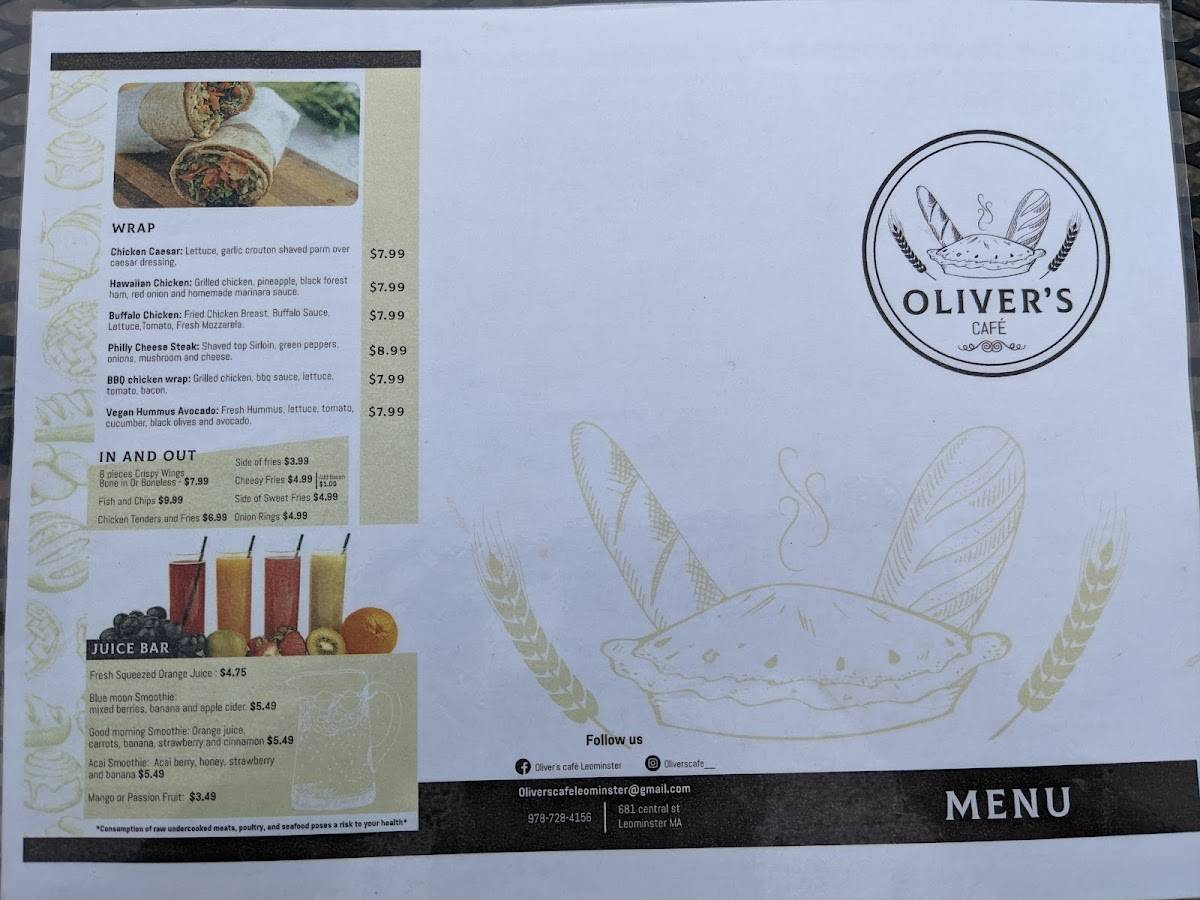 Menu at Oliver’s Café restaurant, Leominster
