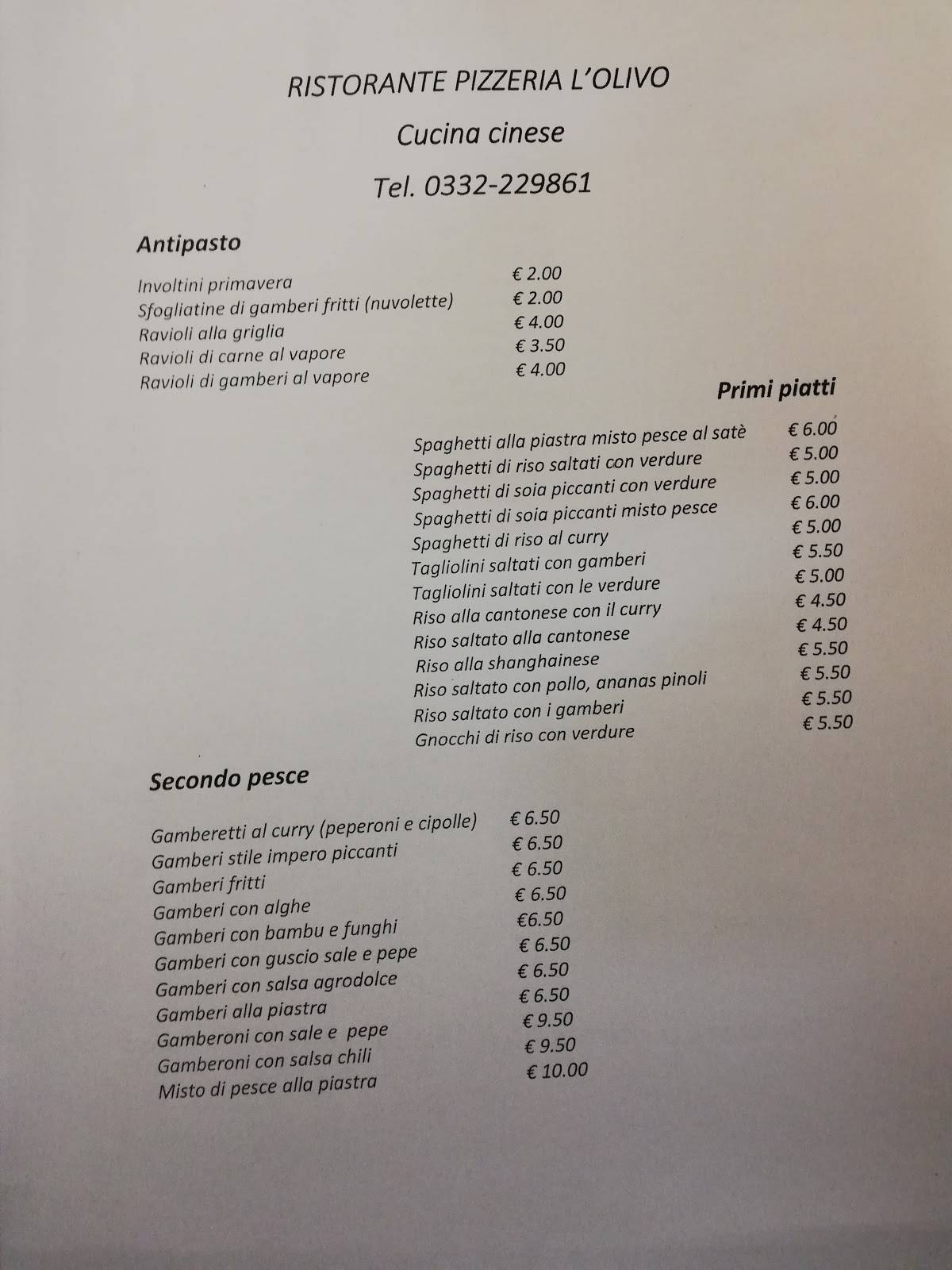 Menu da Olivo ristorante, Casciago