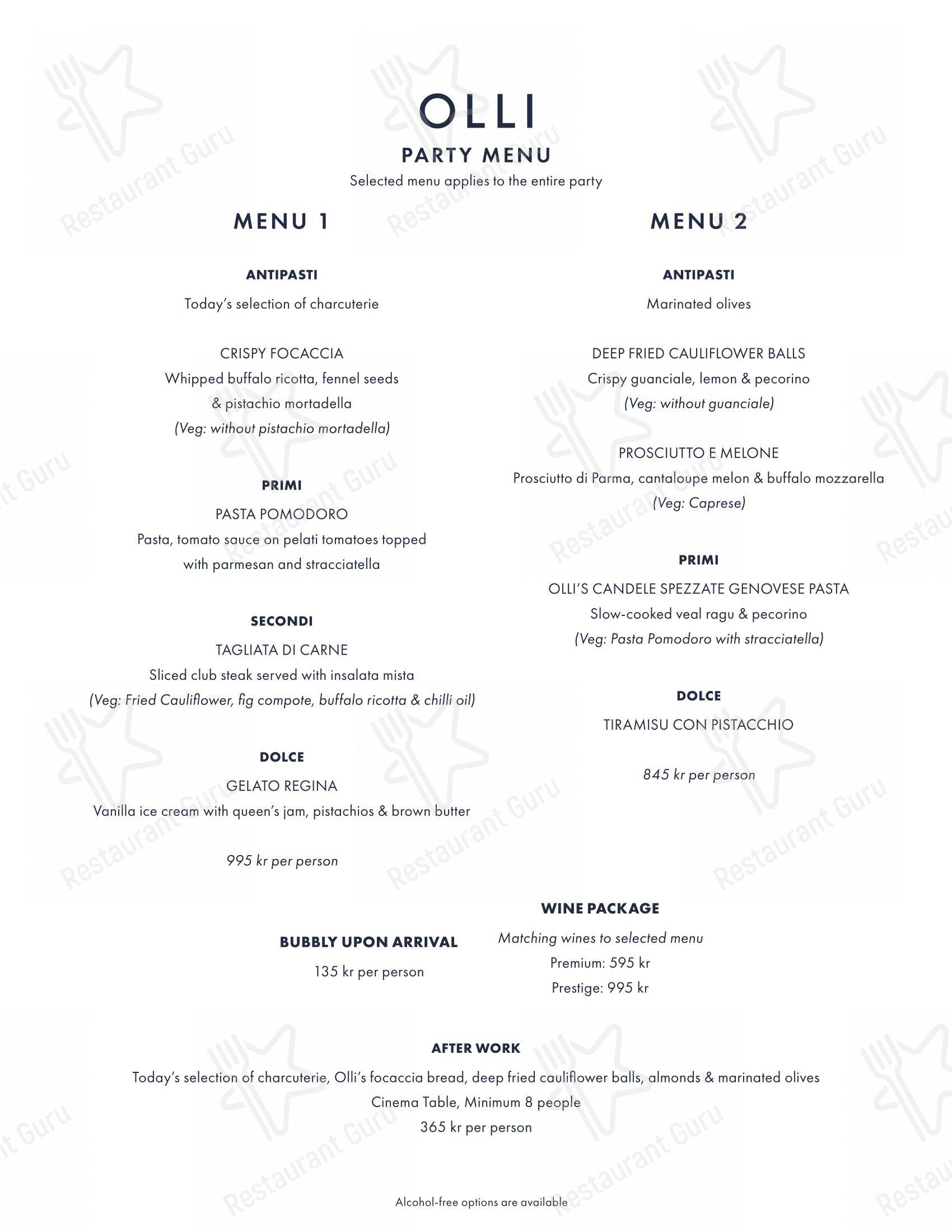 Menu at Olli Ristorante restaurant, Stockholm