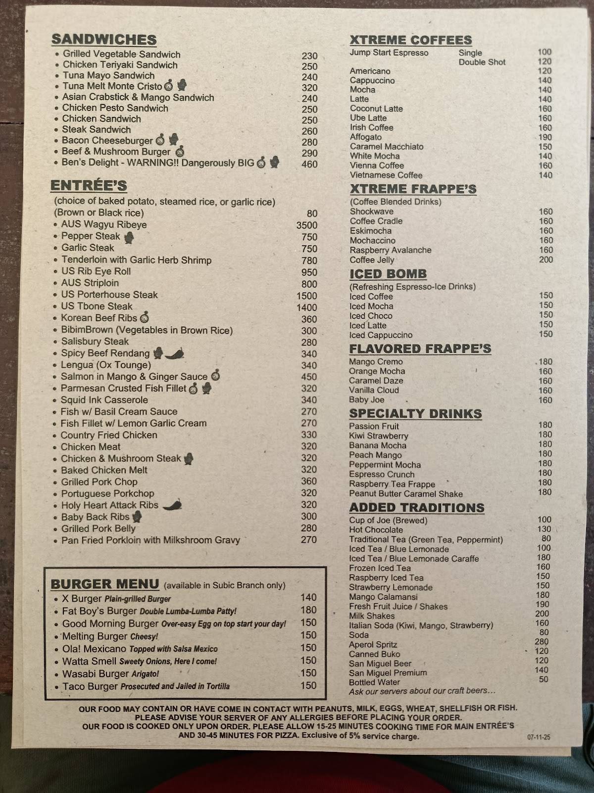 Menu at Xtremely Xpresso Cafe, Olongapo, #1 Dewey Avenue Subic Bay ...