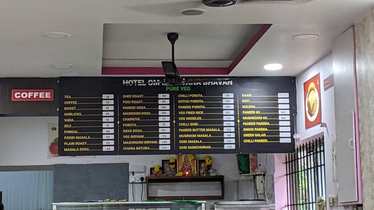 Menu at Om Saravana Bhavan Pure Veg Restaurant, Ernakulam