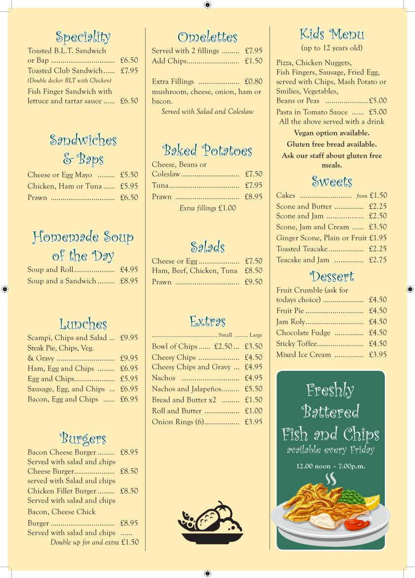 Menu at On The Corner Cafe, Caerwys