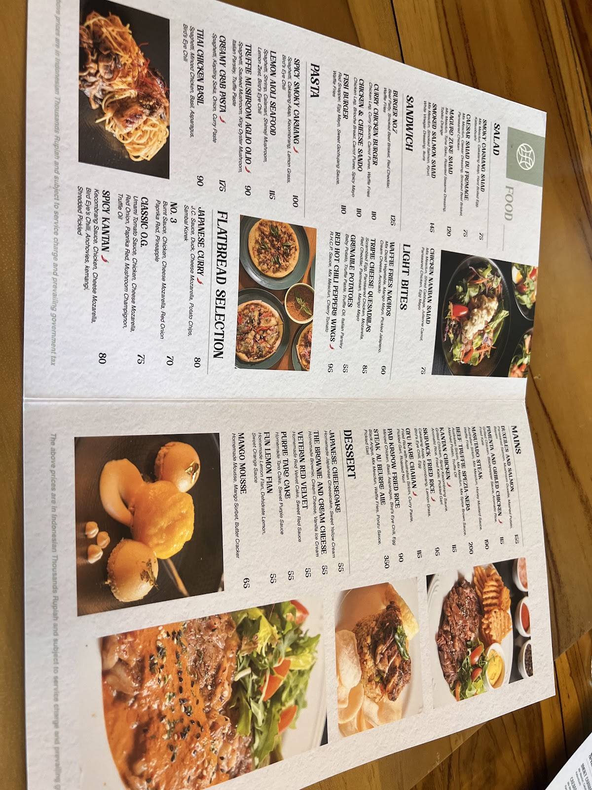 Menu at On3 Senayan restaurant, Central Jakarta