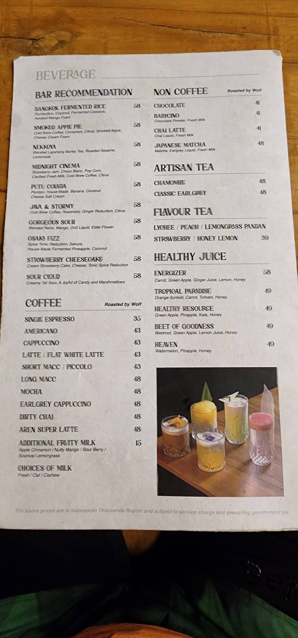 Menu at On3 Senayan restaurant, Central Jakarta