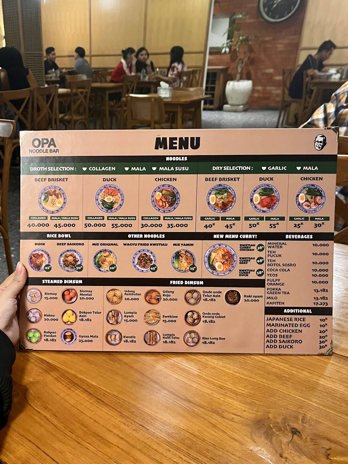 Menu at Opa Noodle Bar, Malang