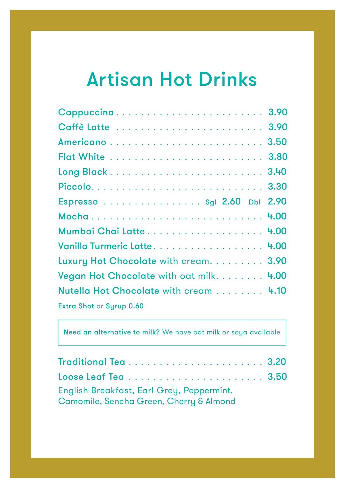 Menu at Ori Caffe cafe, Reading