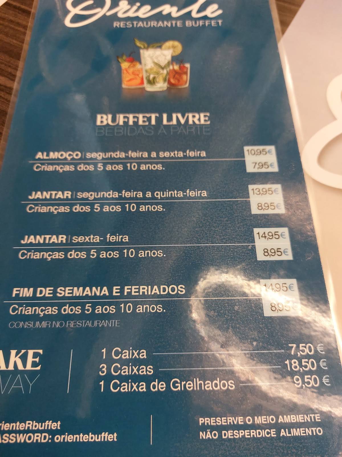 Menu em Oriente Restaurante Buffet, Odivelas