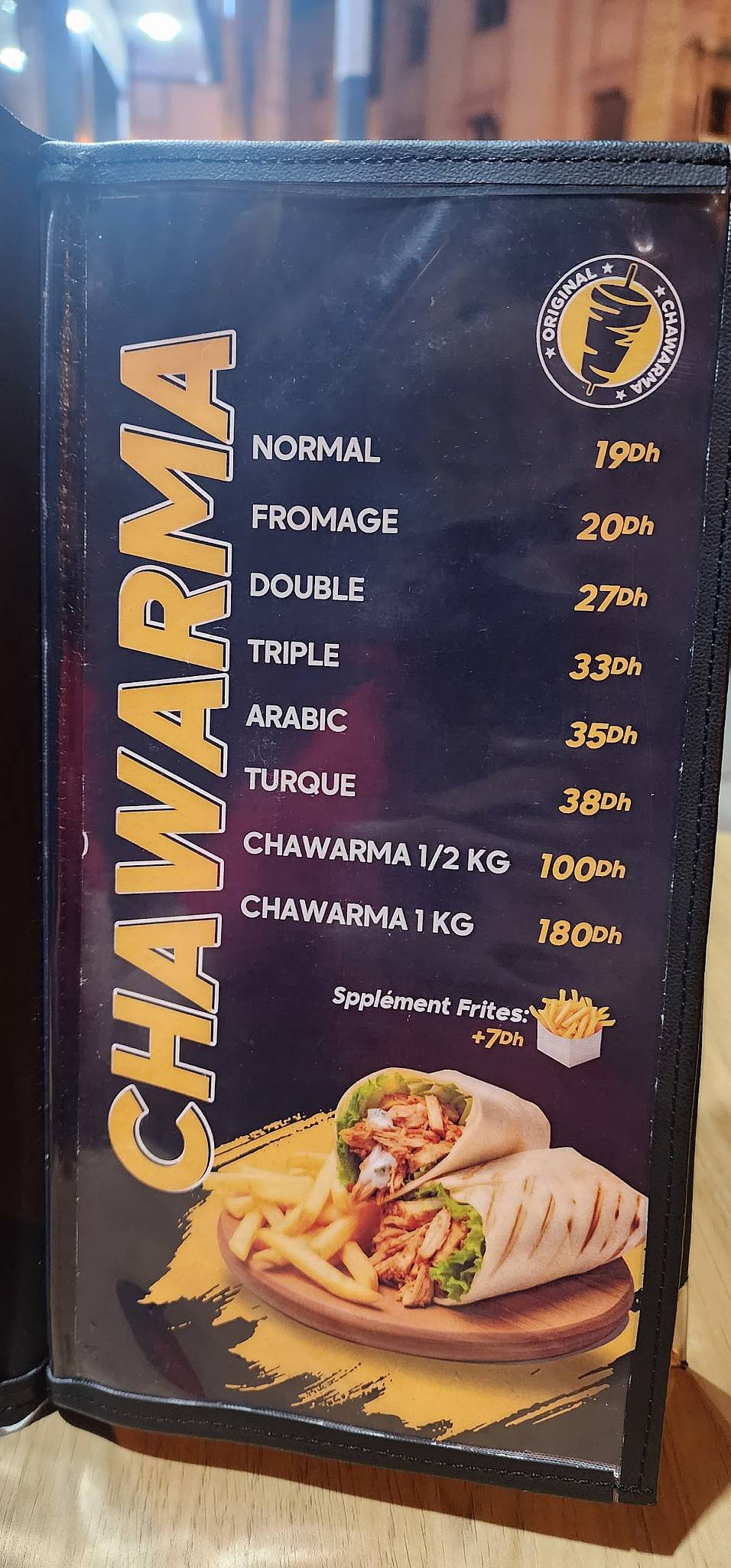 Speisekarte von Original Chawarma restaurant, Agadir