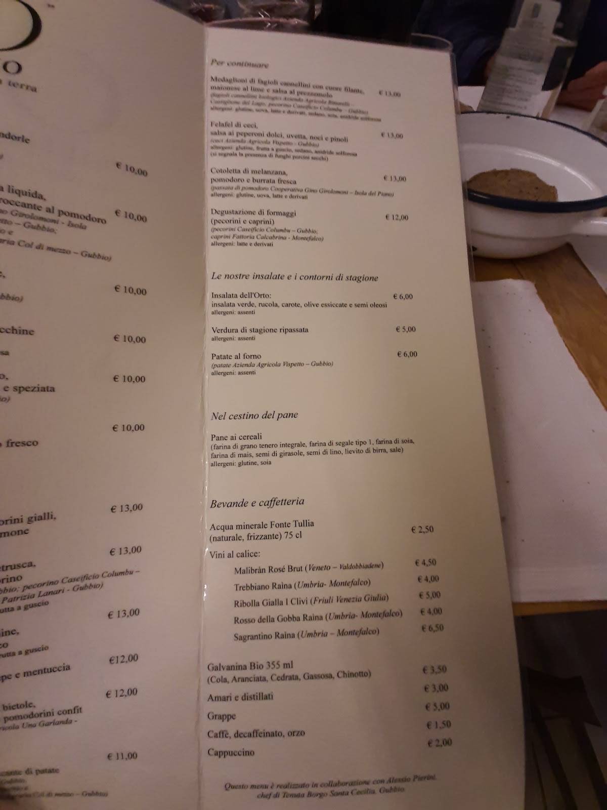 Menu da Orto Osteria dalla terra ristorante, Gubbio