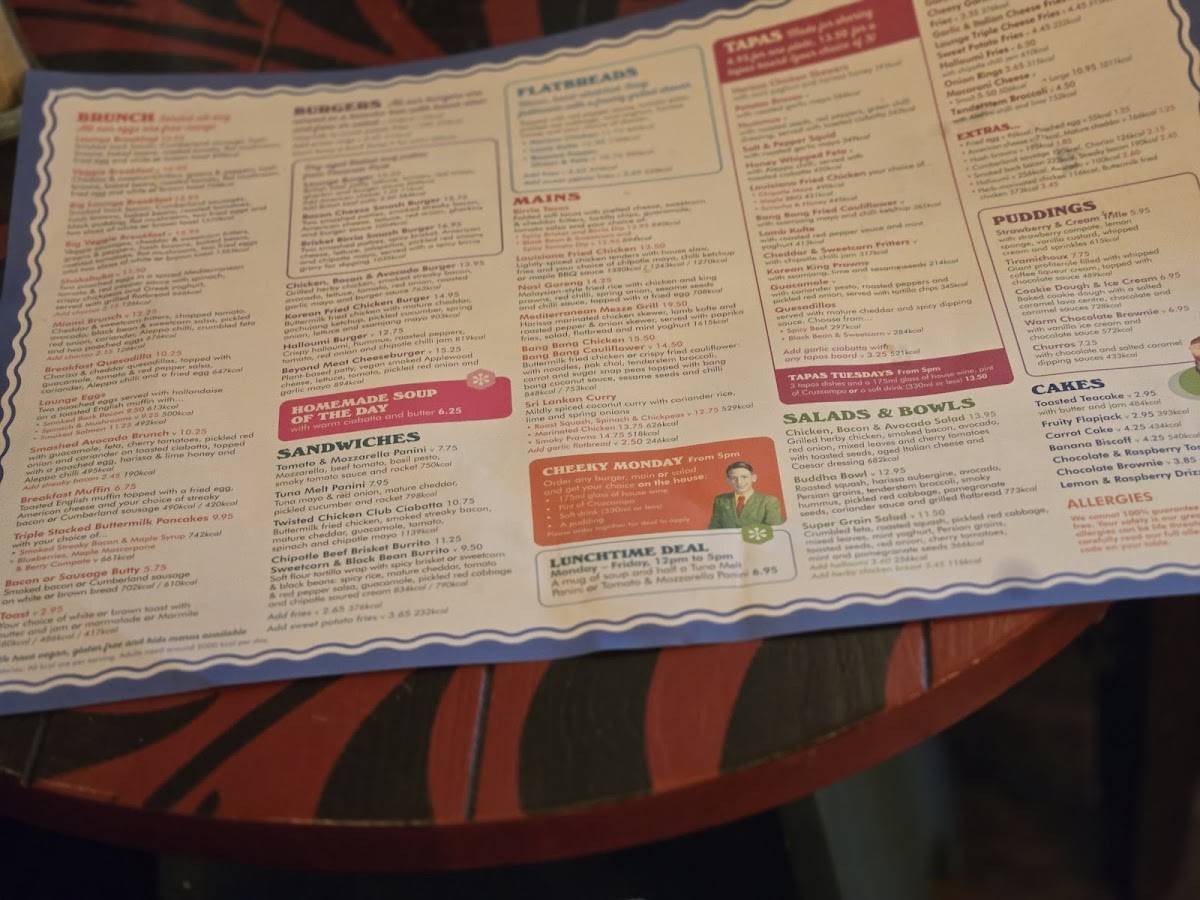 Menu at Ostello Lounge restaurant, Matlock