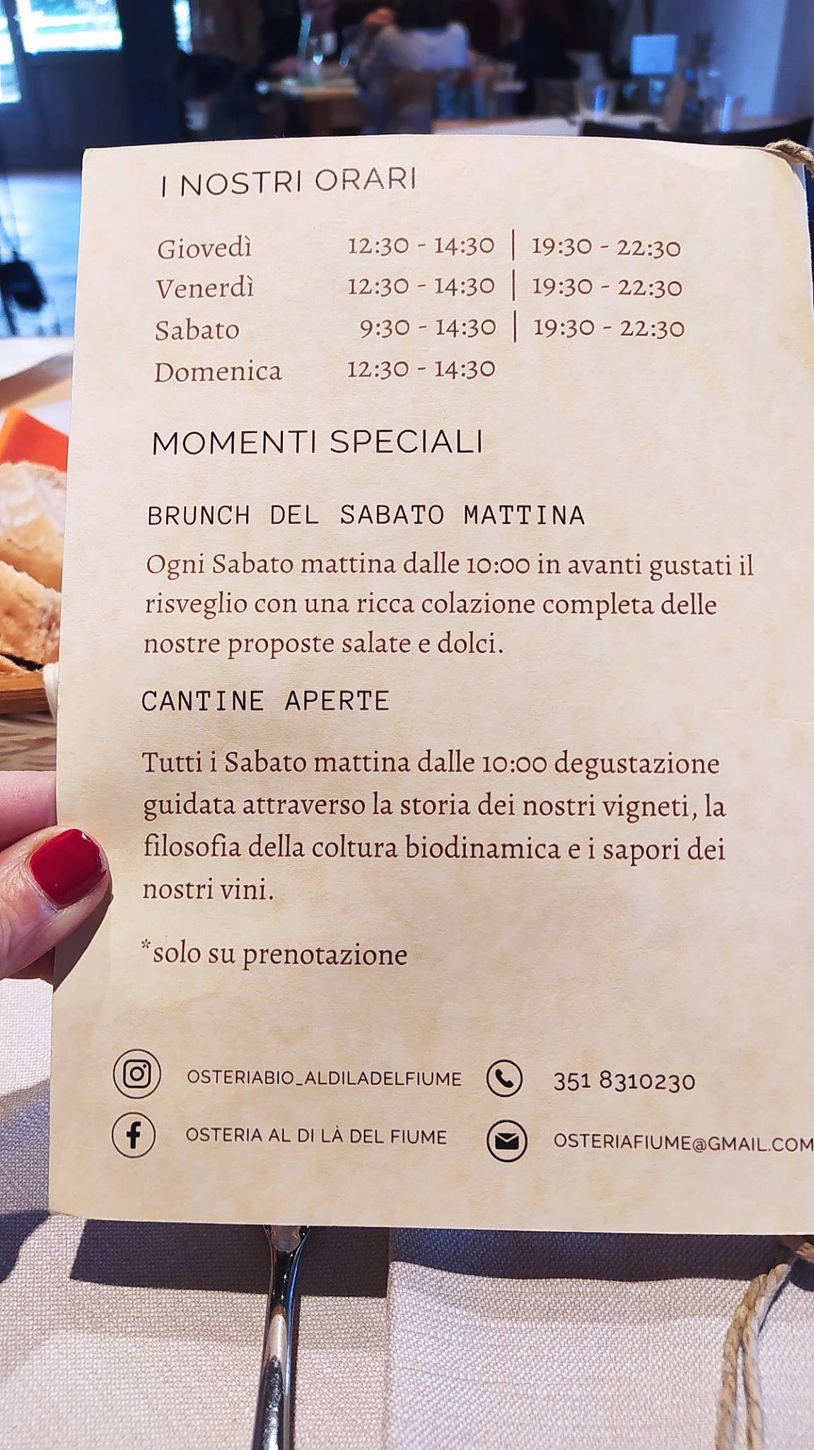 Menu da Al di là del Fiume ristorante, Marzabotto