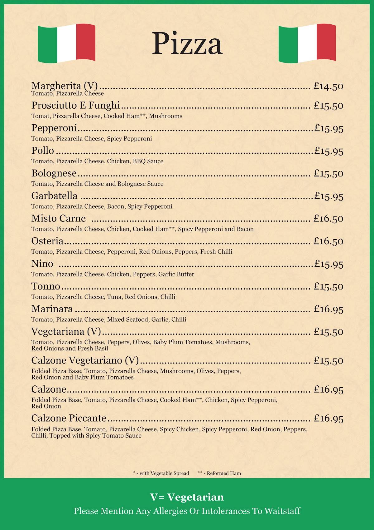 Menu at Osteria Italian Restaurant, Hull