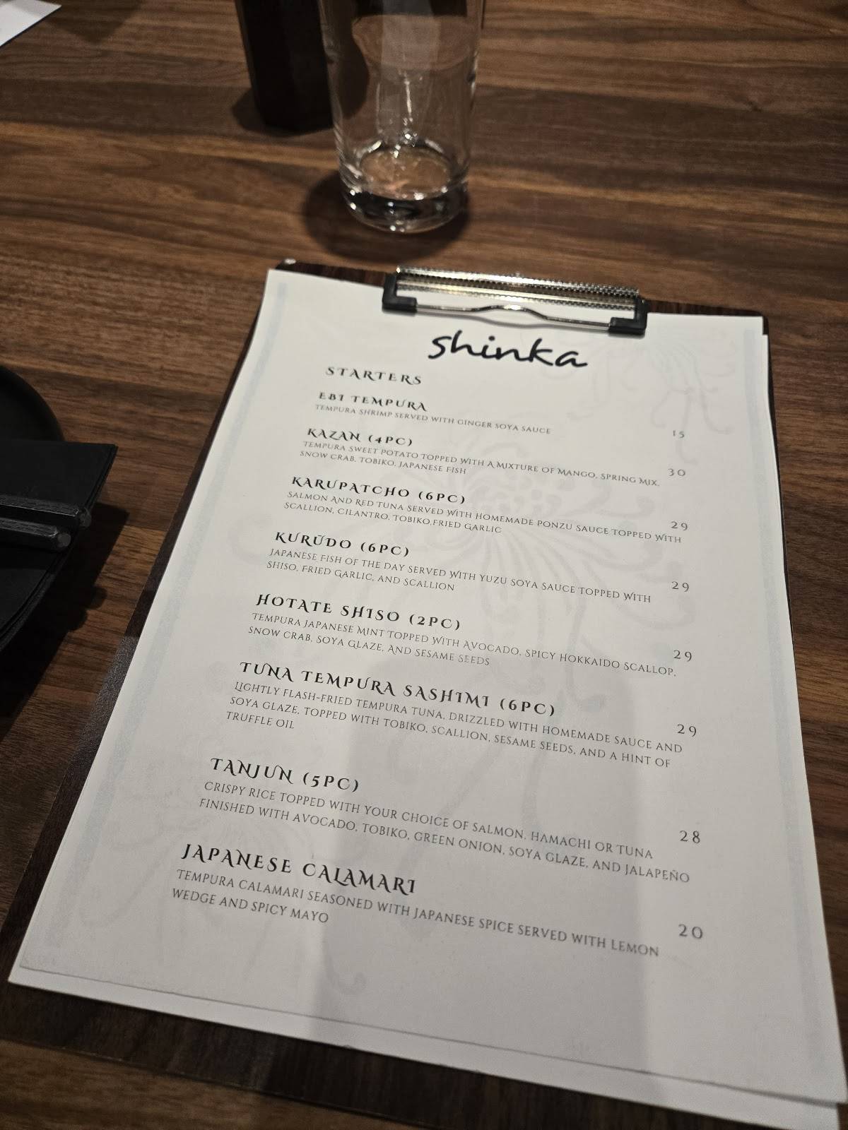 Menu at Shinka Sushi Bar, Ottawa, Sheffield Rd