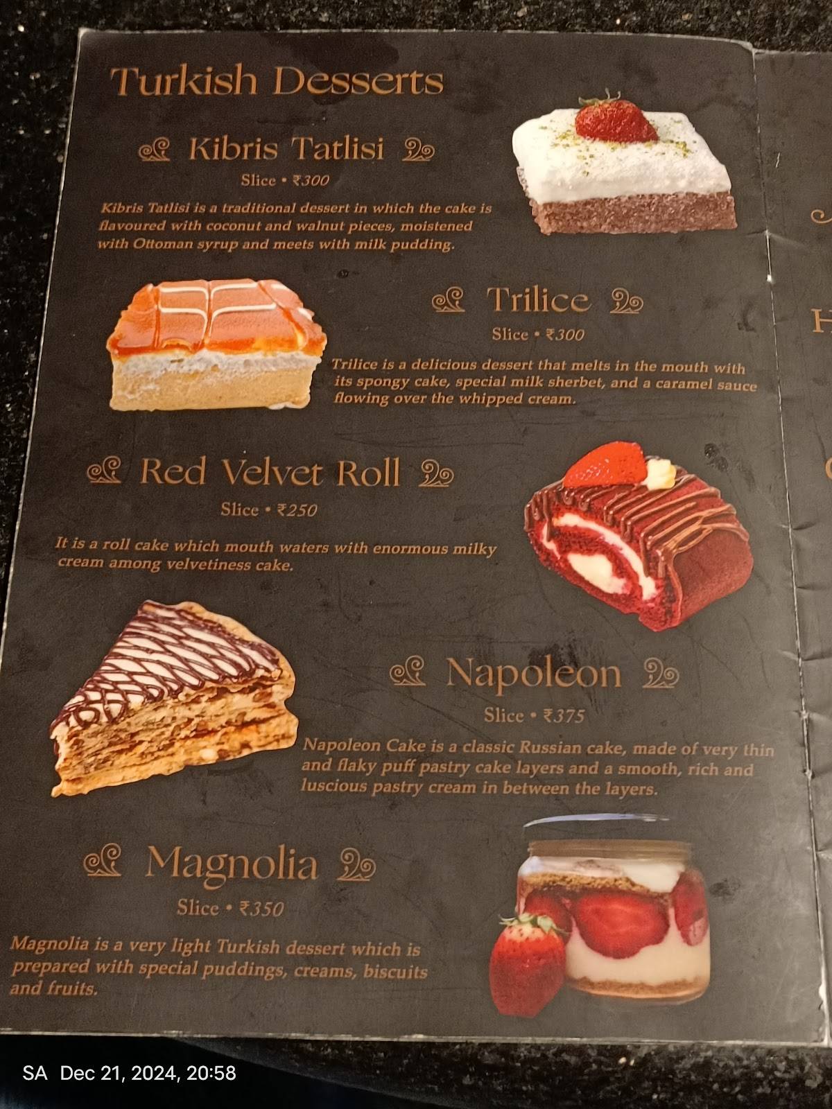 Menu at Ottoman’s Turkish Baklava & Künefe, Chennai