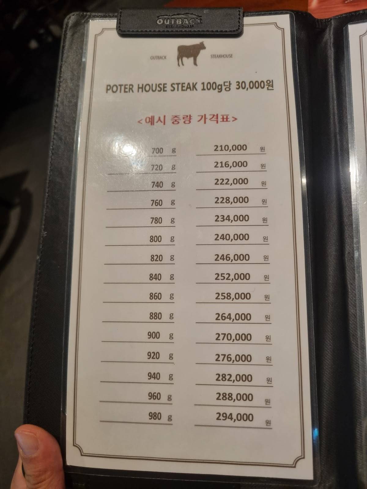 Menu at Outback Steak House MyeongDong steakhouse, Seoul, 36 Myeongdong ...