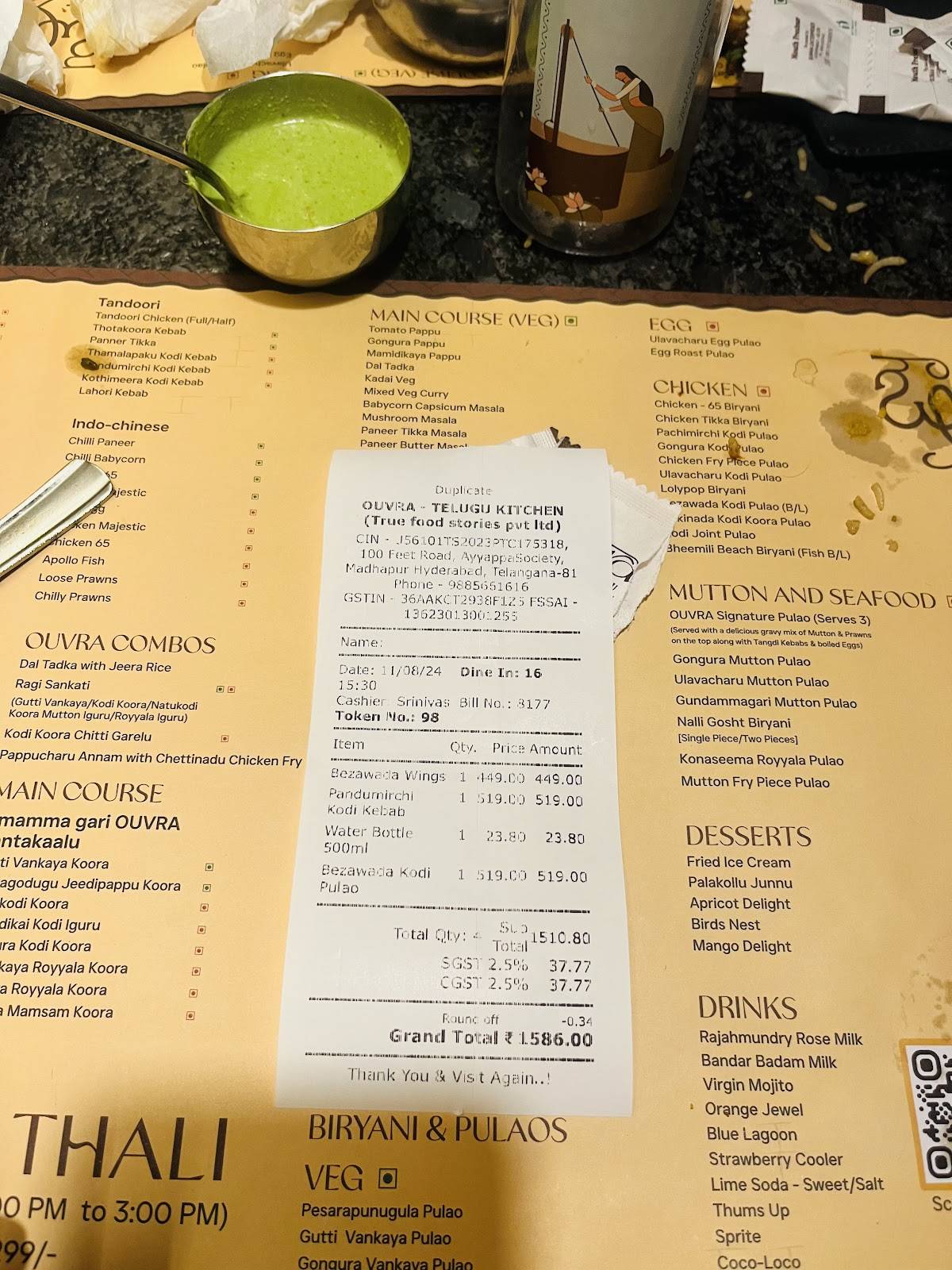 Menu at Ouvra Telugu Kitchen, Hyderabad