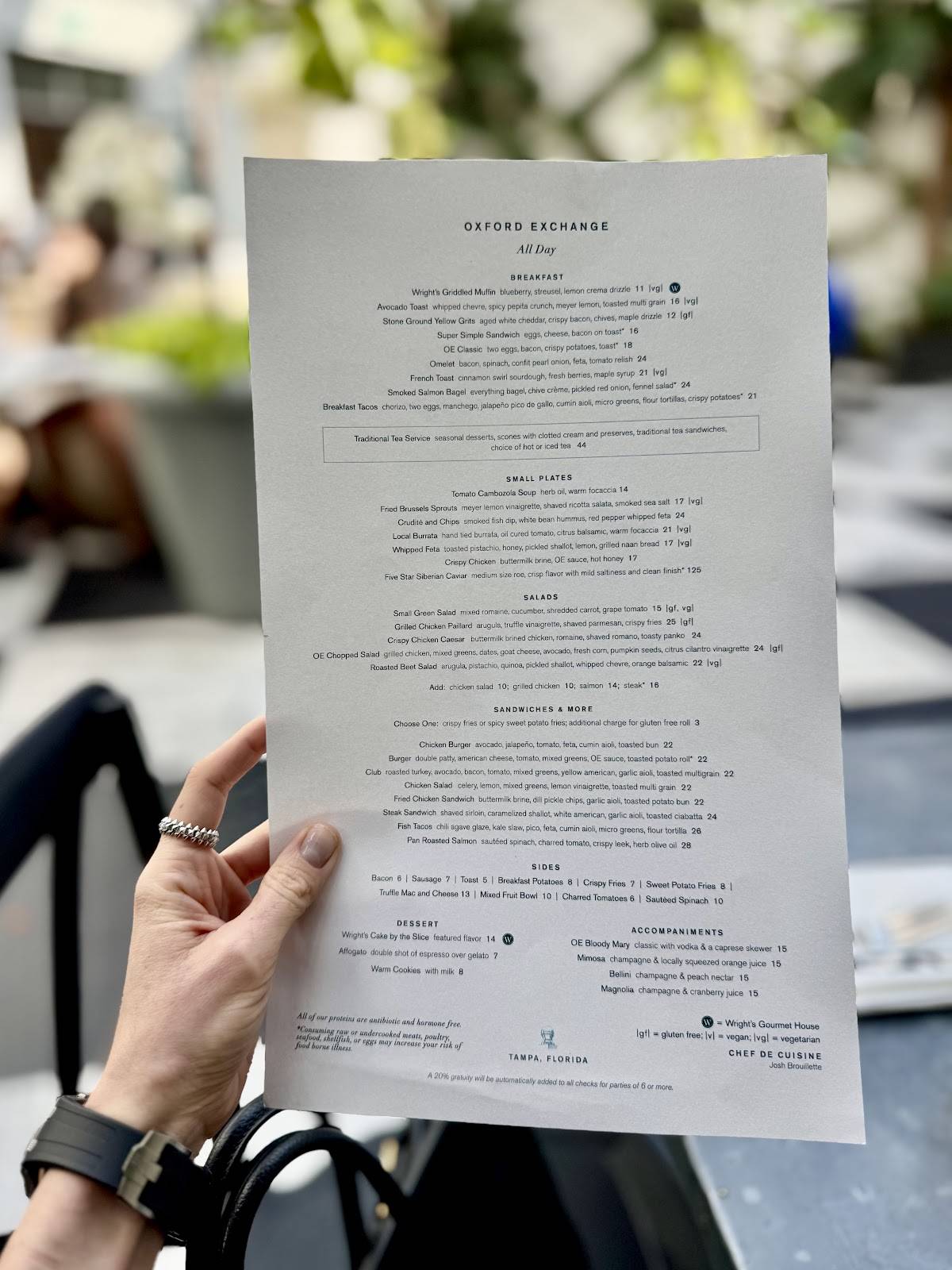 Menu at Oxford Exchange restaurant, Tampa