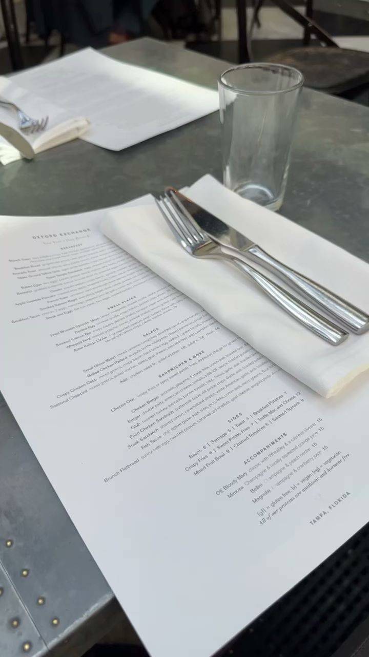 Menu at Oxford Exchange restaurant, Tampa