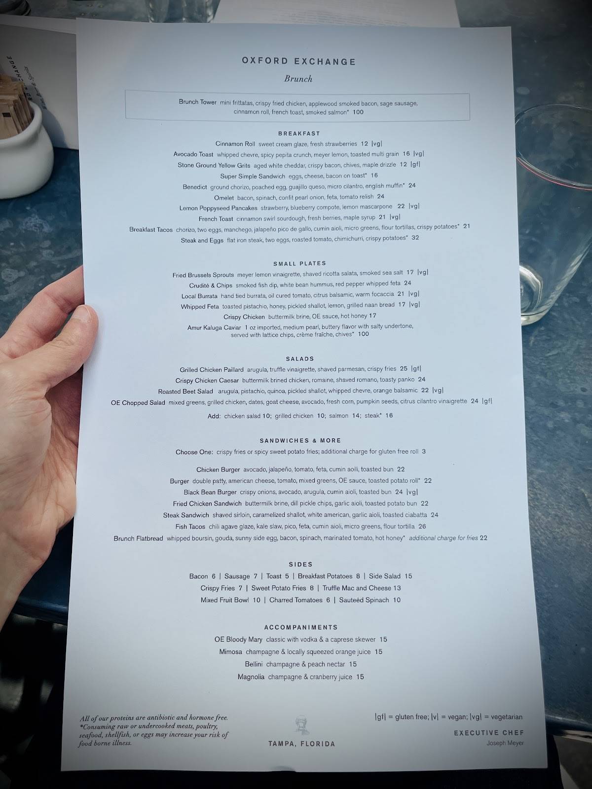 Menu at Oxford Exchange restaurant, Tampa