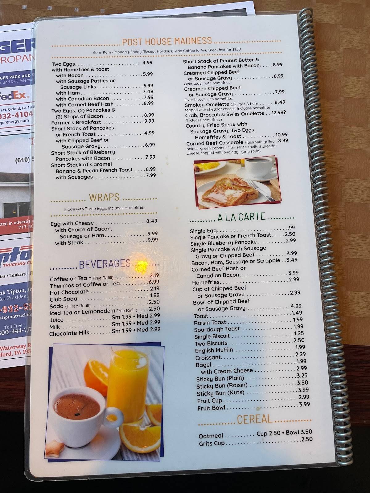 Menu at Post House restaurant, Oxford