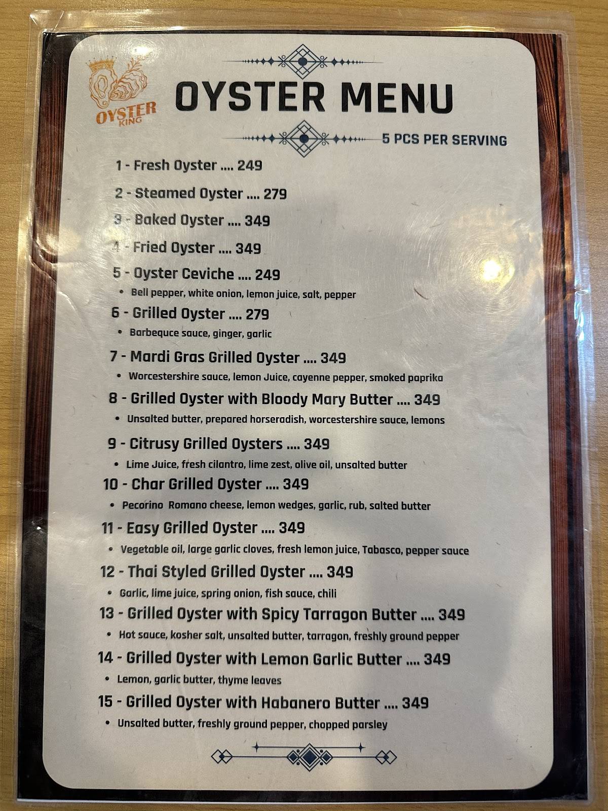 Menu at Oyster King Makati restaurant, Makati