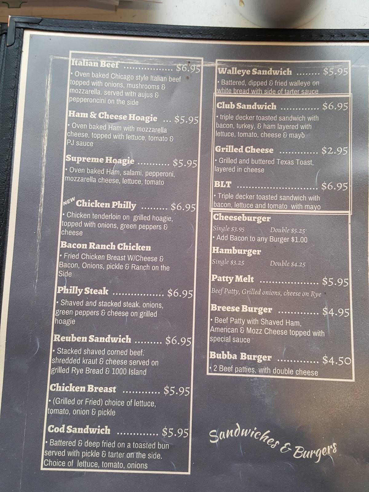 Menu at P J's Diner restaurant, Breese