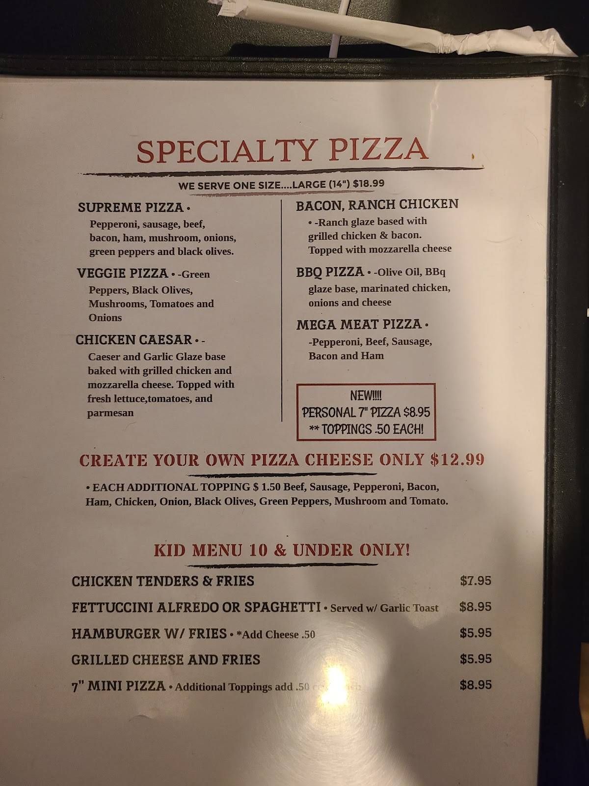 Menu at P J's Diner restaurant, Breese