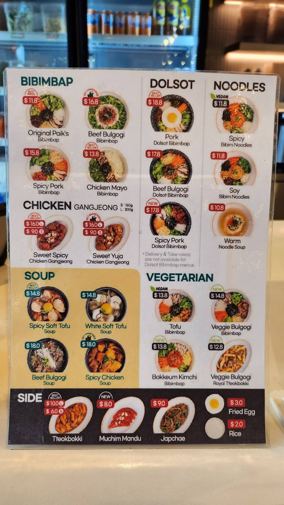 Menu at PAIK'S BIBIM KOREAN RESTAURANT, Melbourne