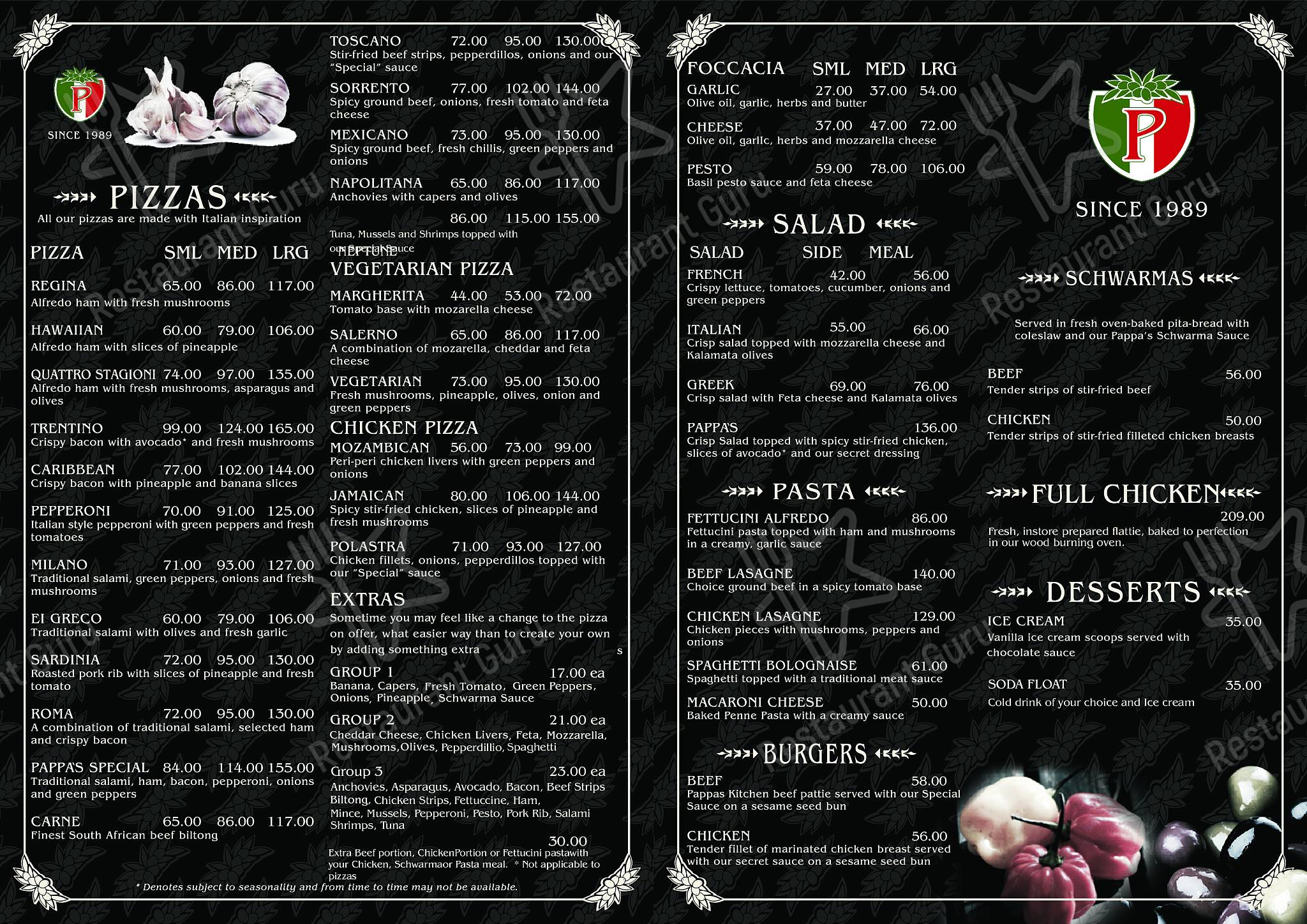Menu at PAPPAS KITCHEN restaurant, Nelspruit