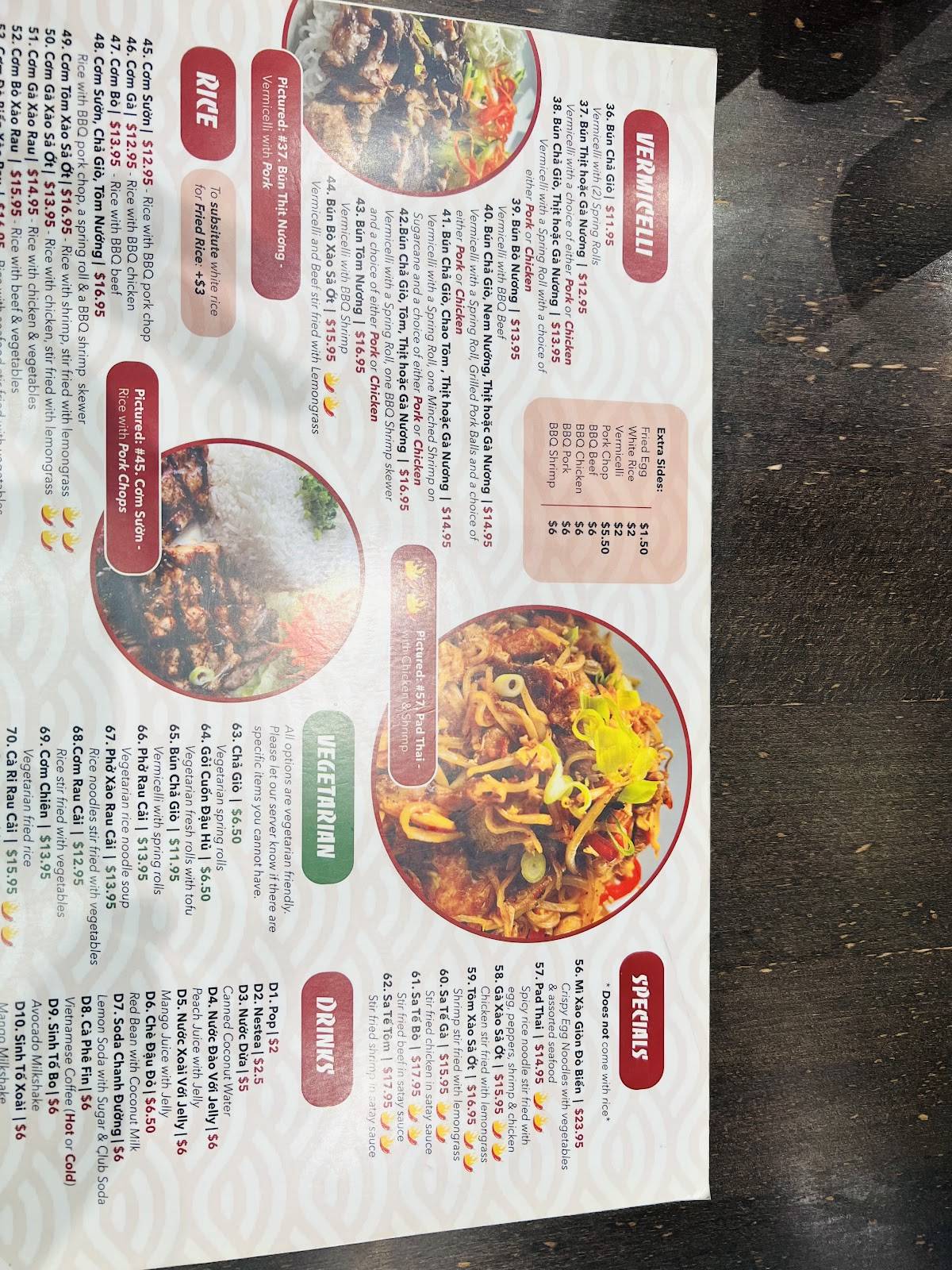 Menu at PHO XL restaurant, Mississauga