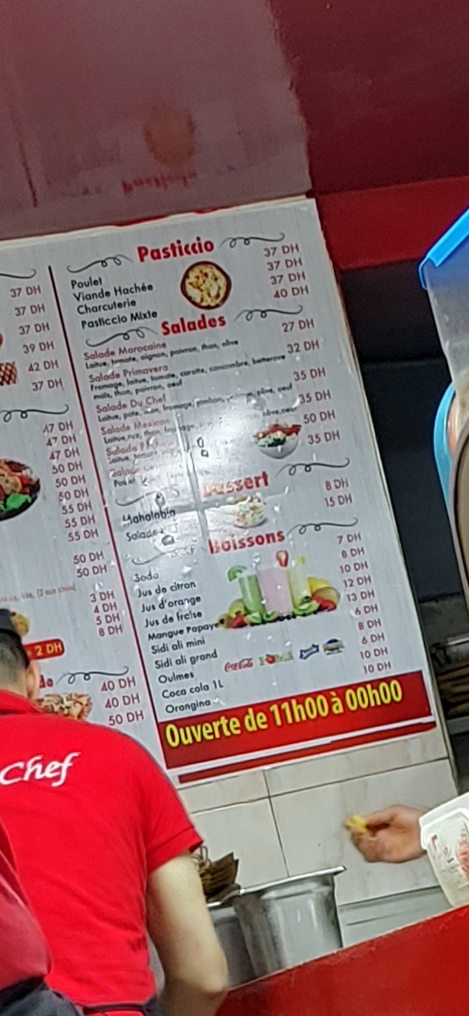Menu au PIZZA CHEF restaurant, Casablanca